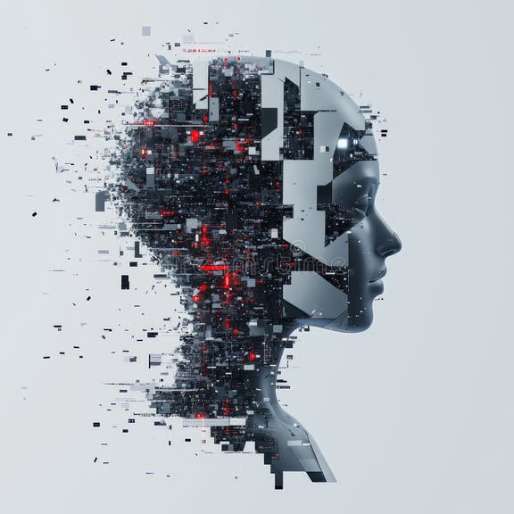 Fragmented Digital Silhouette Representing Artificial Intelligence and Technology Stock ...