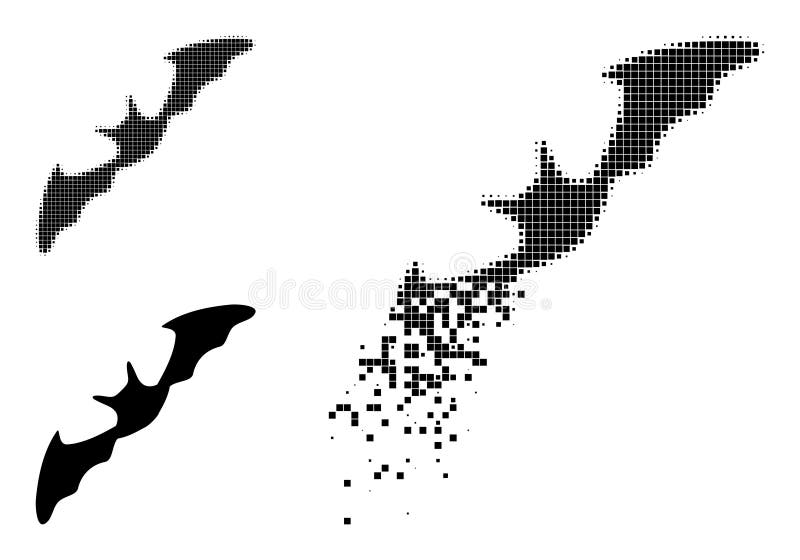 Fragmented Dotted Flying Bat Glyph with Halftone Version Stock Vector ...
