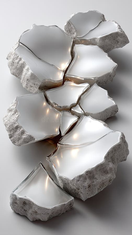 Fragmented Glass Scattered on a White Surface Shows Detailed Cracks and ...