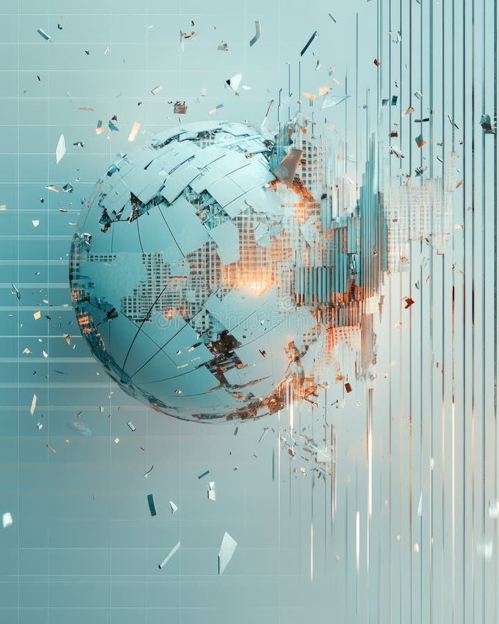 Fragmented Globe with Glowing Elements Stock Illustration ...