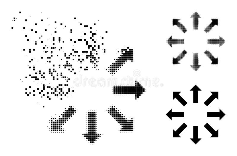 Fragmented and Halftone Pixel Explode Arrows Icon Stock Vector ...