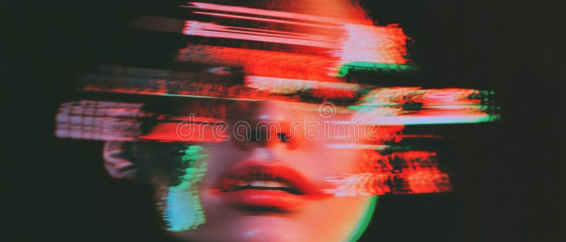 Glitched Portrait Featuring a Distorted Face with Vibrant Colors Stock ...