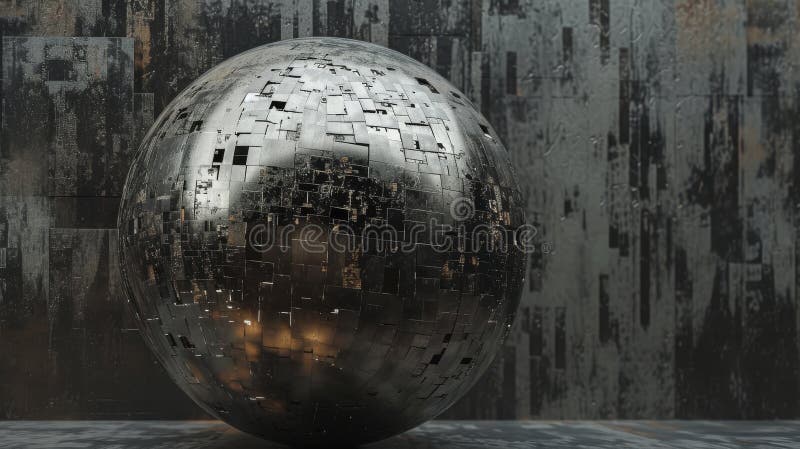 Fragmented Metallic Sphere in Textured Industrial Space Stock Photo ...