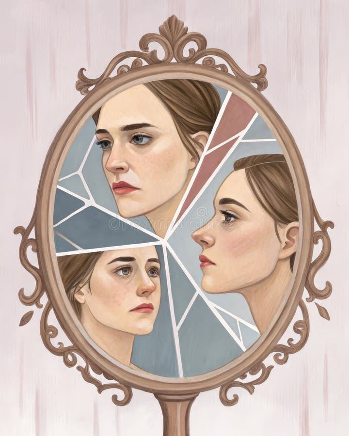 A Fragmented Mirror Revealing Different Versions of a Face Showcasing ...