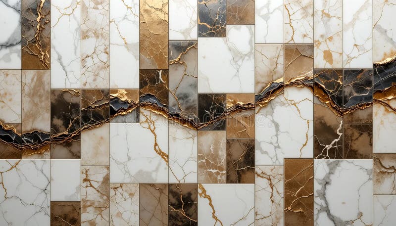A Fragmented Pattern of Marble Tiles United by Golden Lines Stock ...