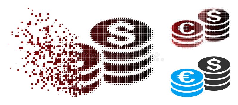 Fragmented Pixel Halftone Dollar and Euro Coin Stacks Icon Stock Vector ... Fragmented Pixel Halftone Dollar and Euro Coin Stacks Icon Stock Vector ...