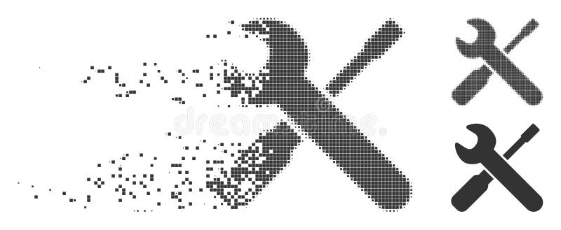 Fragmented Pixel Halftone Wrench and Screwdriver Tools Icon Stock ...