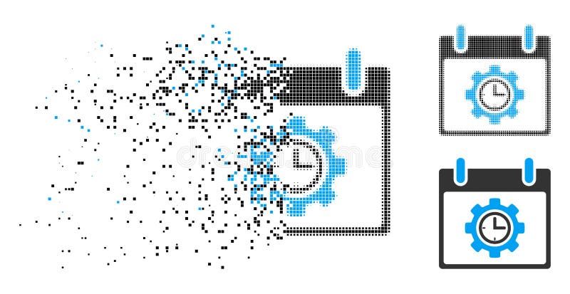 Fragmented Pixelated Halftone Time Gear Calendar Day Icon Stock Vector ...