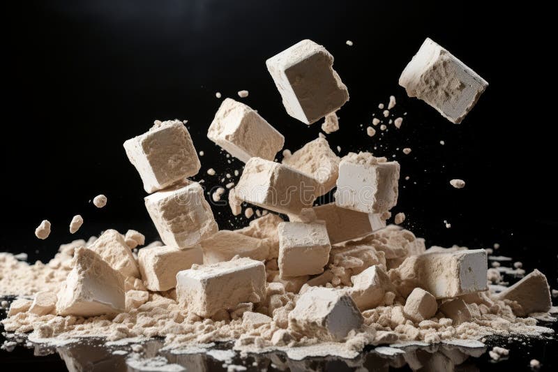 Fragmented Red Brick Debris and Powder in Motion, Creating a Dynamic ...