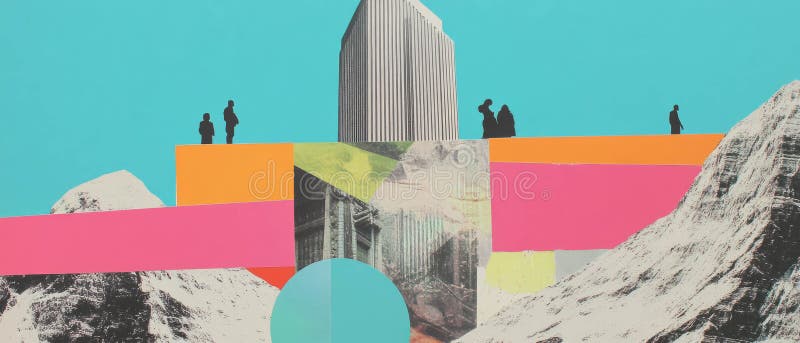 Fragmented Skyscraper Collage Featuring Geometric Shapes and Textured ...