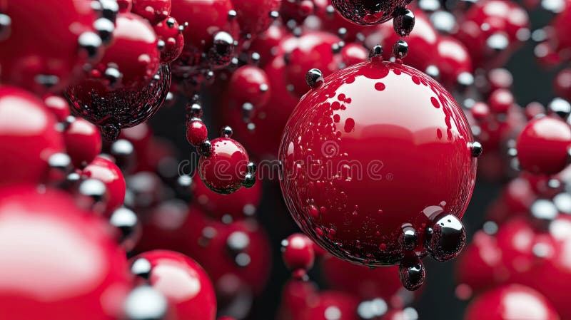 Fragmented Spheres of Red and White Float Together in an Ethereal Dance ...