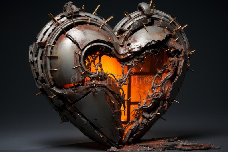 Fragmented Torn Metal Heart. Generate Ai Stock Image - Image of hurt ...