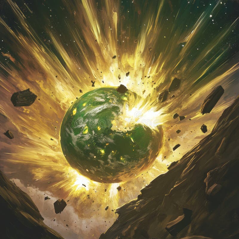 A Fragmented World Suspended in the Void, Its Surface Illuminated by ...