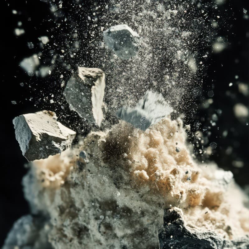 Fragmenting Rocks with Dust and Debris Flying in a Dramatic Explosion ...