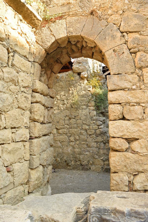 Fragments of Ancient Architecture in the Ancient Castle - Image Stock ...