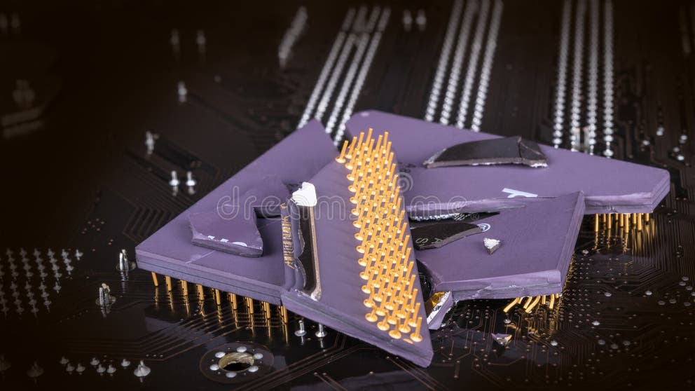 Broken Computer Processor on Background from Mainboard Stock Image ...