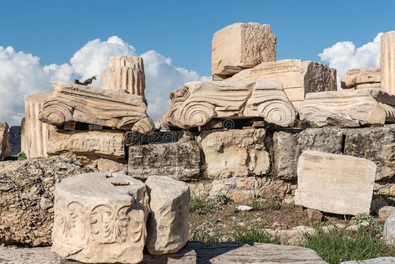 Fragments of Ionic Order Columns Stock Photo - Image of volutes ...