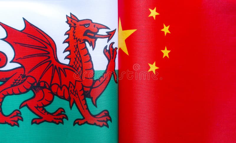 Fragments of National Flags of Wales and China Close-up Stock Photo ...