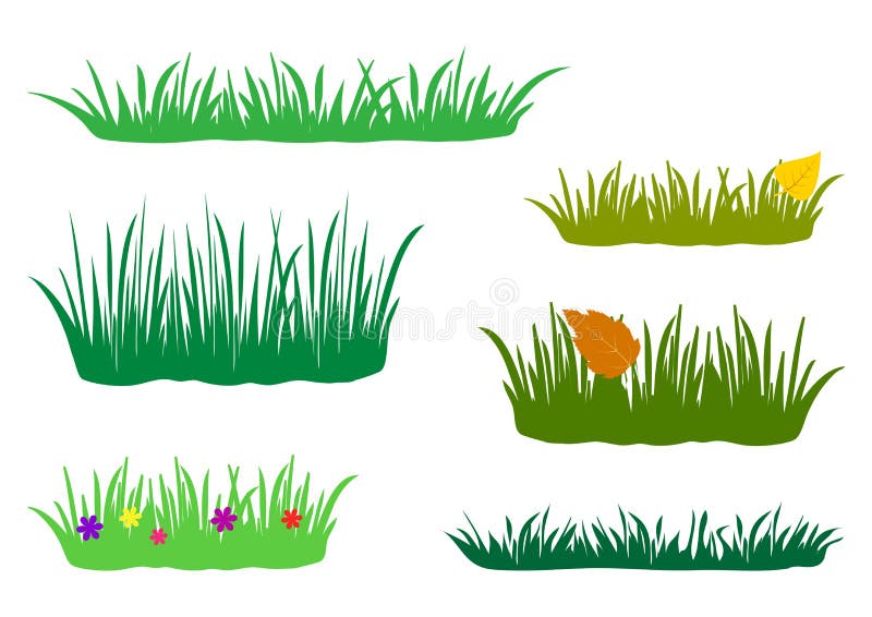 Fragments of Spring, Summer and Autumn Grass. Set of Design Elements of ...