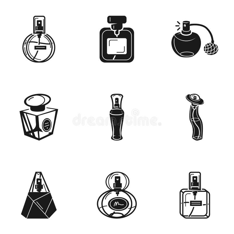 Fragrance Bottle Icon Set, Simple Style Stock Vector - Illustration of ...