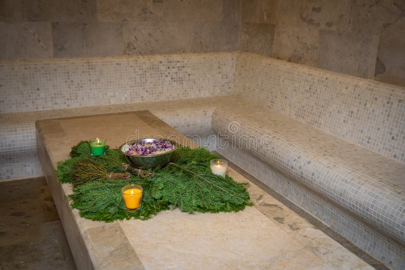 Fragrant Bath Brooms Decorate the Table in the Hammam Stock Image ...