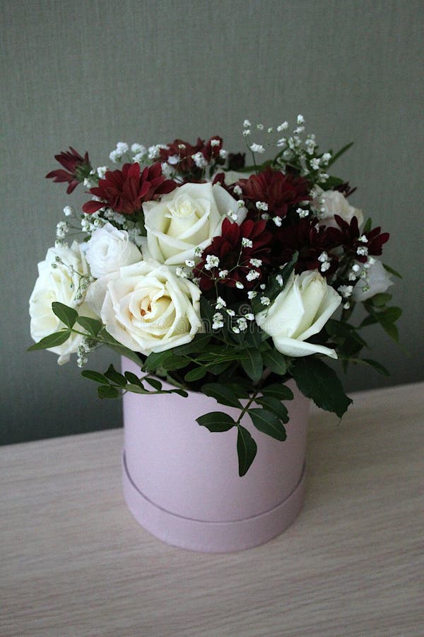 Fragrant Bouquet of Flowers in a Pink Box Stock Image - Image of pink ...