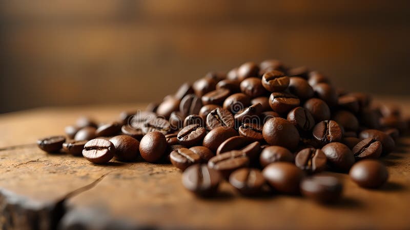 Fragrant Coffee Beans Heap on Rustic Wood Surface Stock Illustration ...