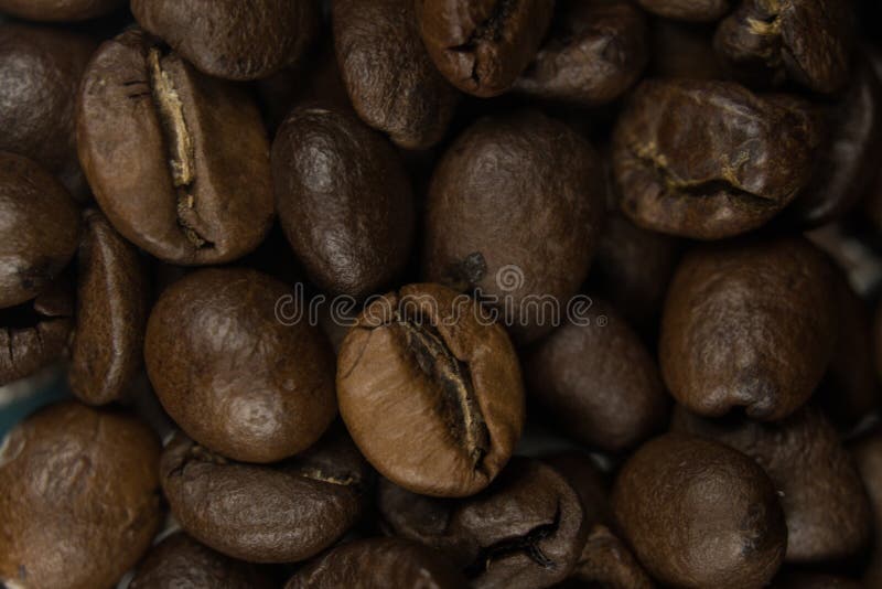 Fragrant Fried Coffee Beans. Close-up Stock Photo - Image of ...