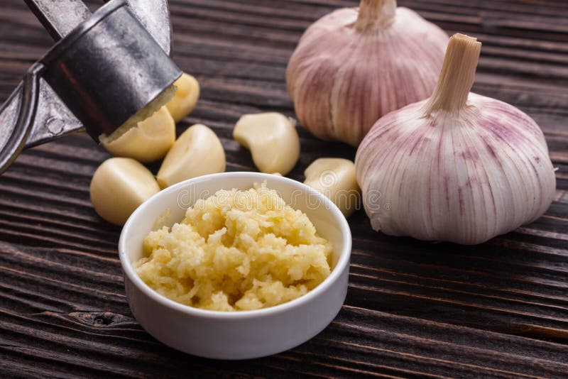 Fragrant Garlic on a Wooden Rustic Background Stock Photo - Image of ...