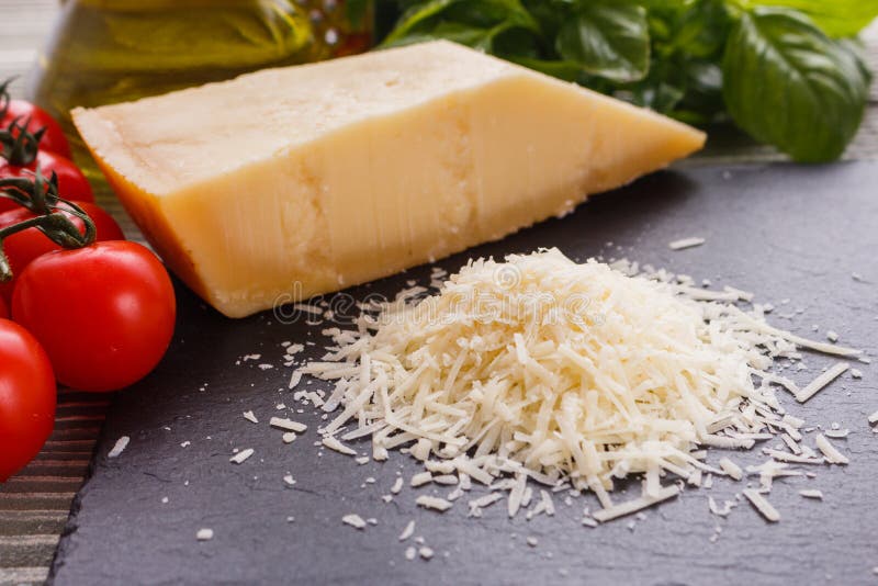 Fragrant Grated Parmesan on a Slate Stone Slicing Board Stock Image ...