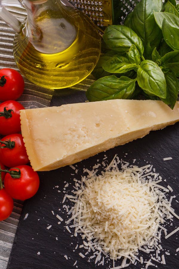 Fragrant Grated Parmesan on a Slate Stone Slicing Board Stock Photo ...