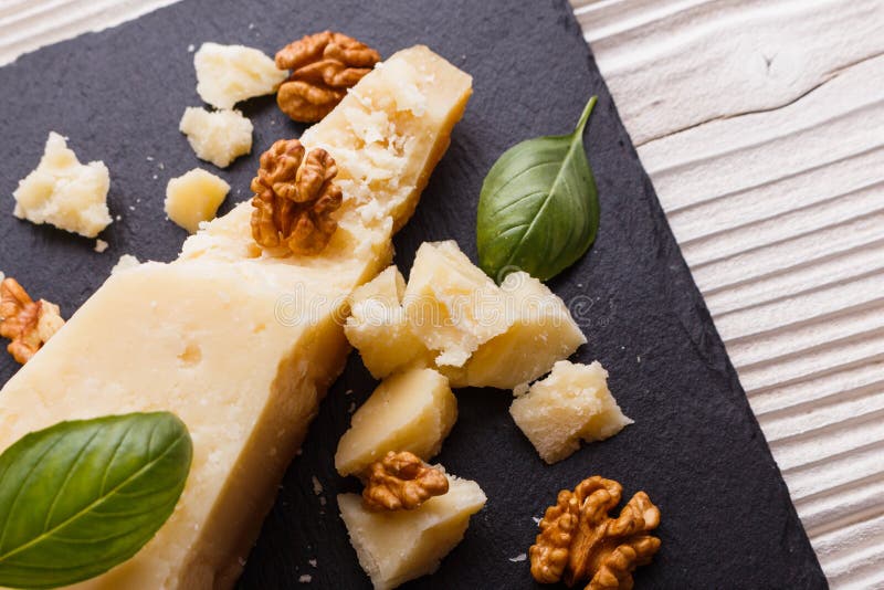 Fragrant Parmesan on a Slate Stone Slicing Board Stock Image - Image of ...
