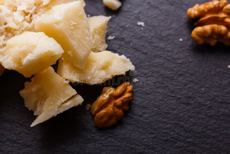 Fragrant Parmesan on a Slate Stone Slicing Board Stock Image - Image of ...