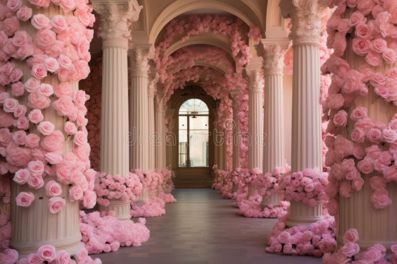 Fragrant Pink Roses Column. Generate Ai Stock Photo - Image of leaf ...