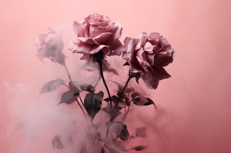 Fragrant Rose Flowers in Smoke. Generate Ai Stock Photo - Image of ...