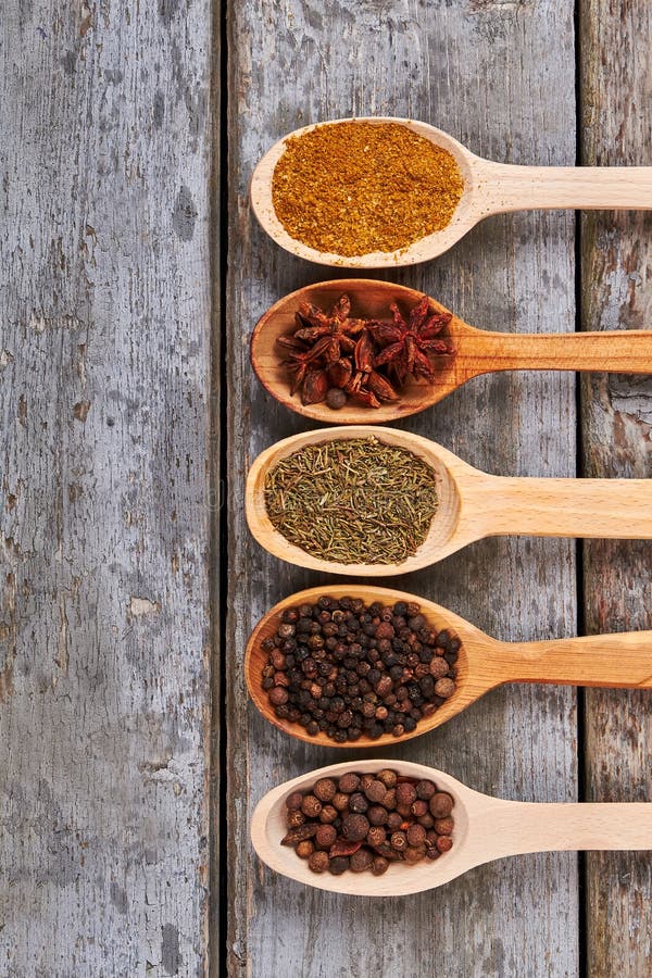 Fragrant Spices in Wooden Spoons. Stock Image - Image of flavour ...