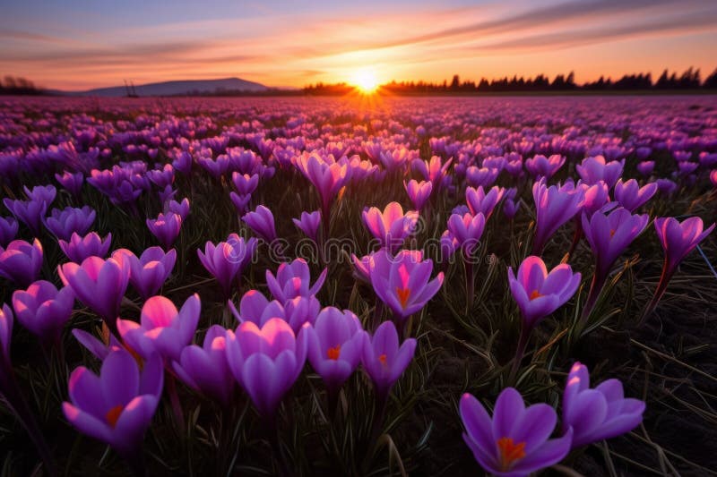 Fragrant Sunny Crocus Field. Generate AI Stock Photo - Image of iris ...