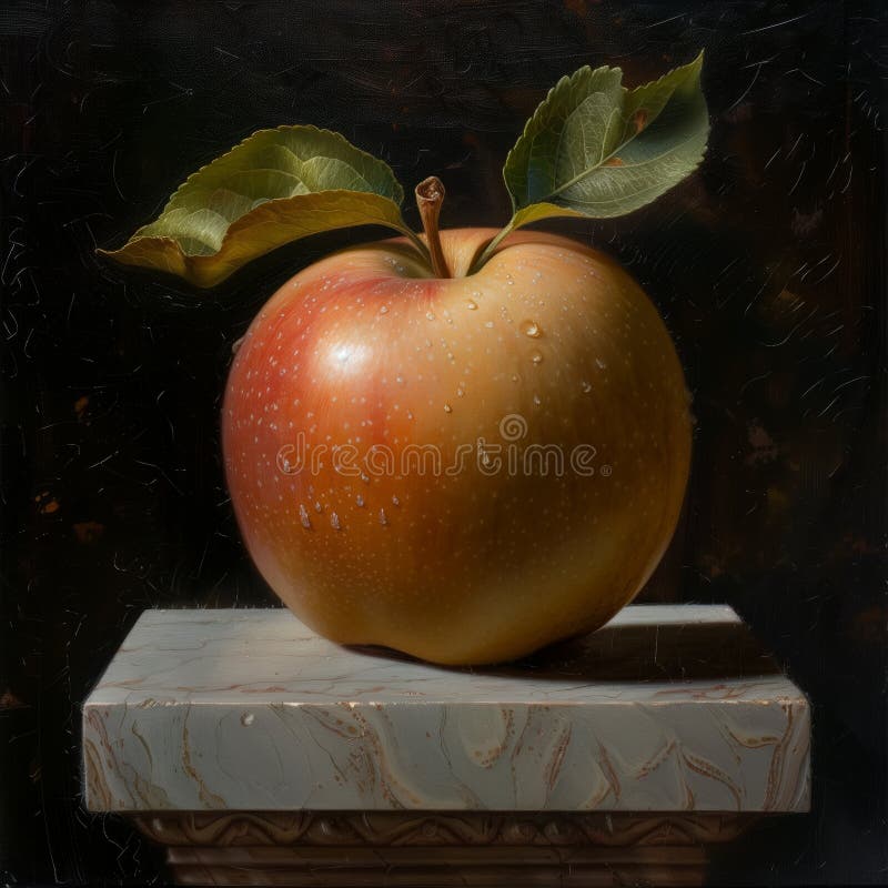 A Fragrant Yellow Apple with a Red Side Stands on a Marble Stand Stock ...