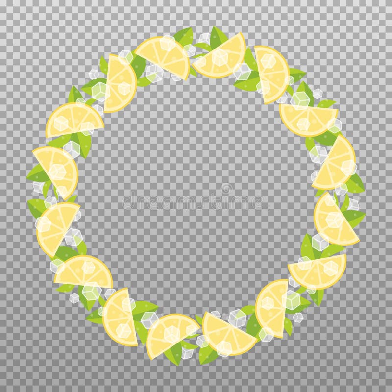 Round Border Frame with Lemon, Mint Leaves and Ice. Stock Vector ...