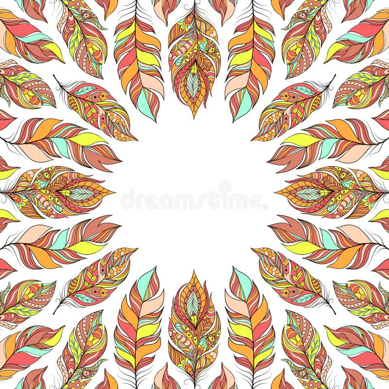 Frame with Abstract Colorful Feathers. Stock Vector - Illustration of ...