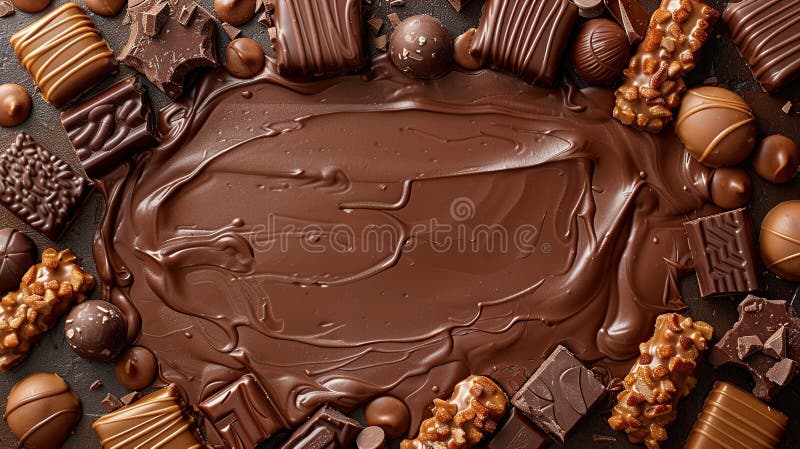 A Frame of Assorted Chocolate Pieces, Bars, and Candies Surrounding a ...