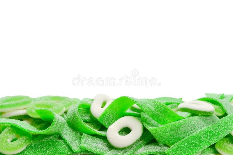 Frame of Assorted Green Gummy Candies Isolated on White. Top View Stock ...