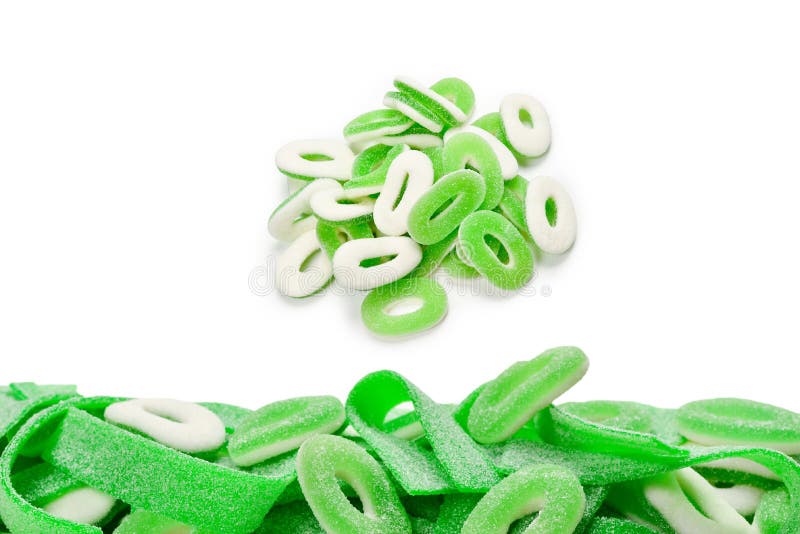 Frame of Assorted Green Gummy Candies Isolated on White. Top View Stock ...