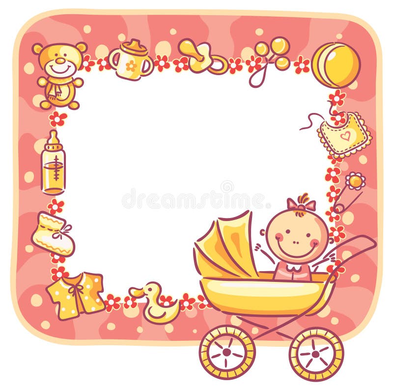 Frame with Baby-girl Things Stock Vector - Illustration of copy, child ...