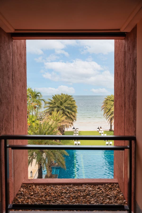 Frame of Balcony Structure with Sea View, Swimming Pool and Garden ...