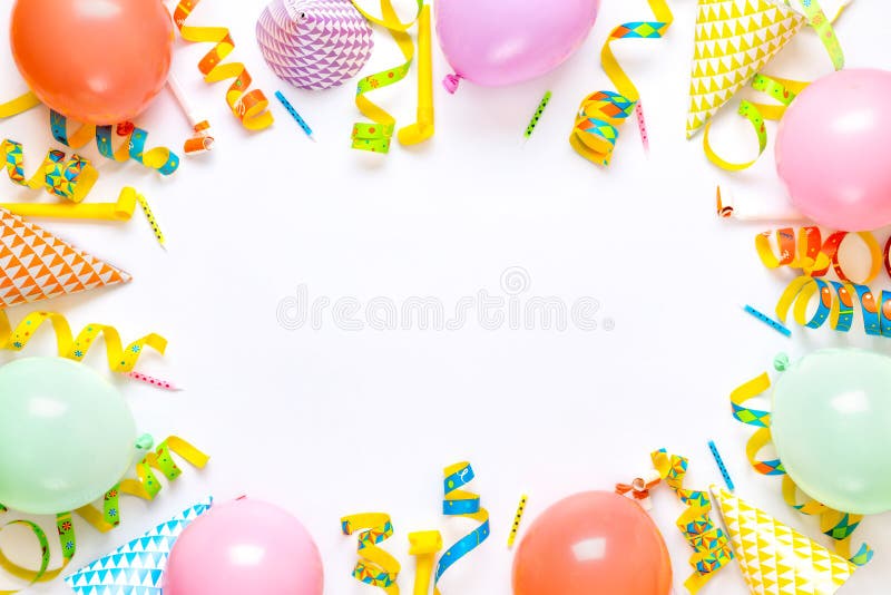 Frame of Balloons and Various Party Decorations Top View. Flat Lay ...