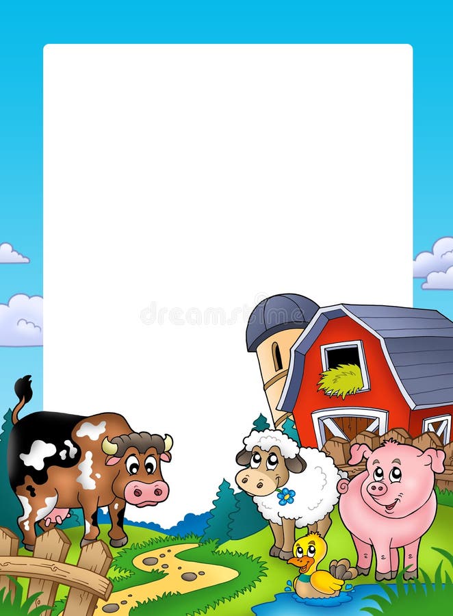 Frame with Barn and Farm Animals Stock Illustration - Illustration of ...