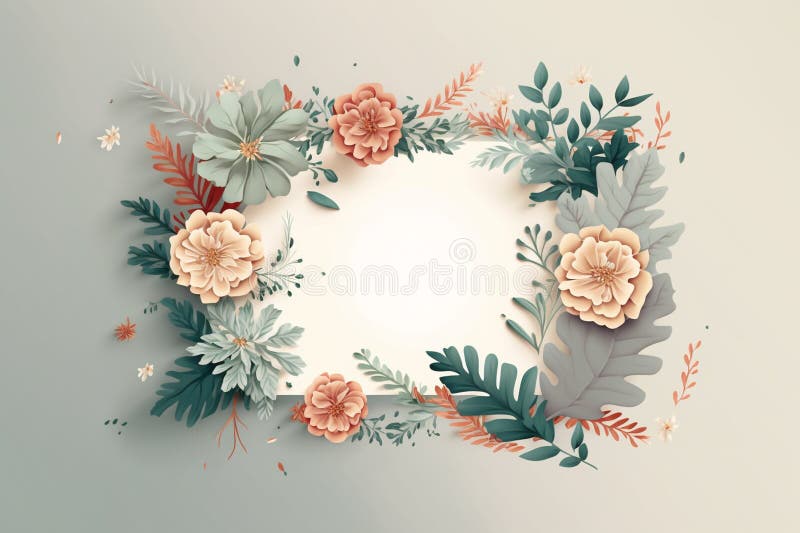 Frame with Beautiful Flowers, Branches, Leaves and Petals. Top View ...