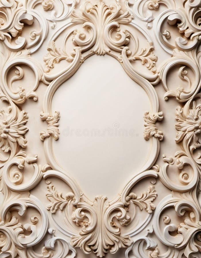 Frame with Beige Brown Decorative Leaves and Flowers in Rococo Baroque Style. Delicate Soft ...
