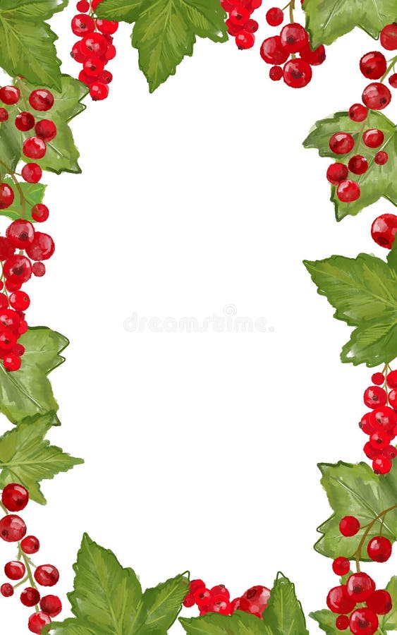Frame with Berries and Leaves of Red Currant on a White Background ...